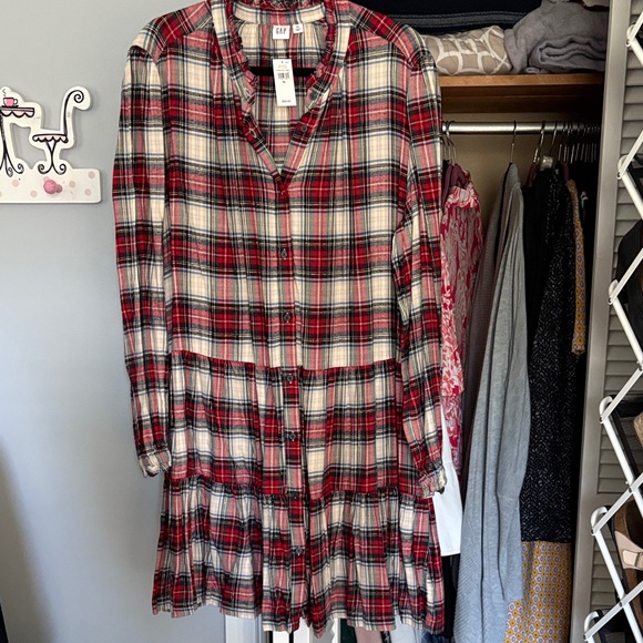 GAP | Dresses | Gap Red And Black Plaid Long Sleeve Dress | Poshmark